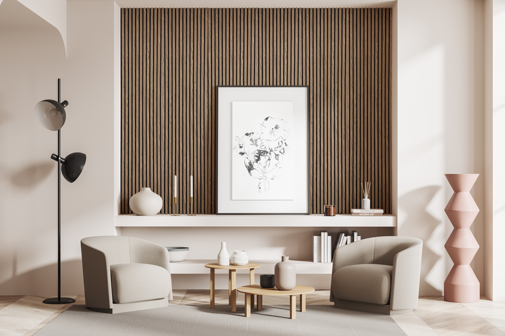 Edge - Wooden Wall Slats - Walnut (110", Wood-faced on all 3 slat sides ...